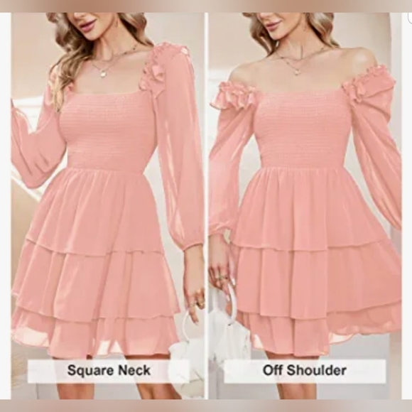 Dresses | Womens Smocked Ruffle Mini Dress Square Neck | Poshmark